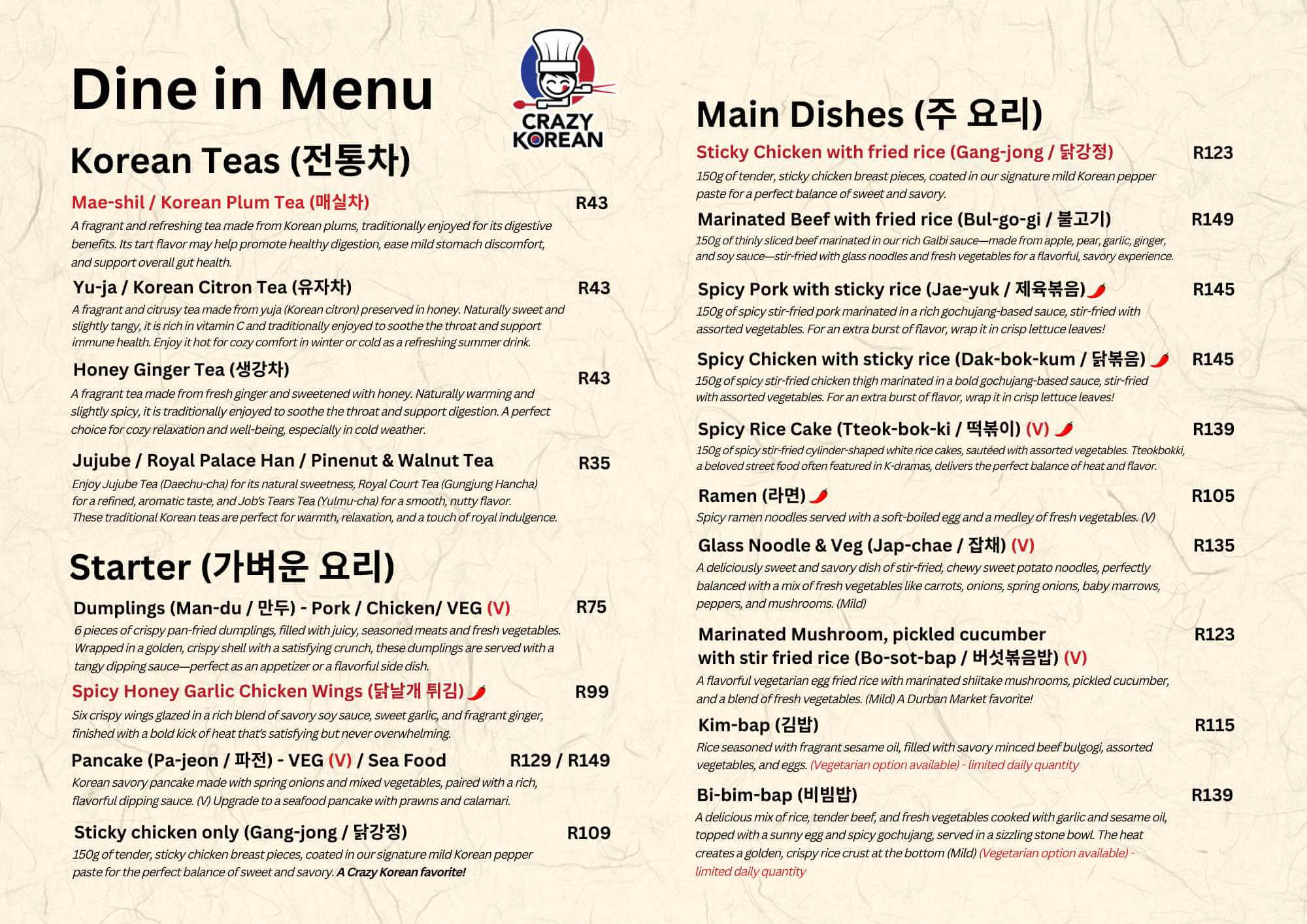 Menu - Crazy Korean